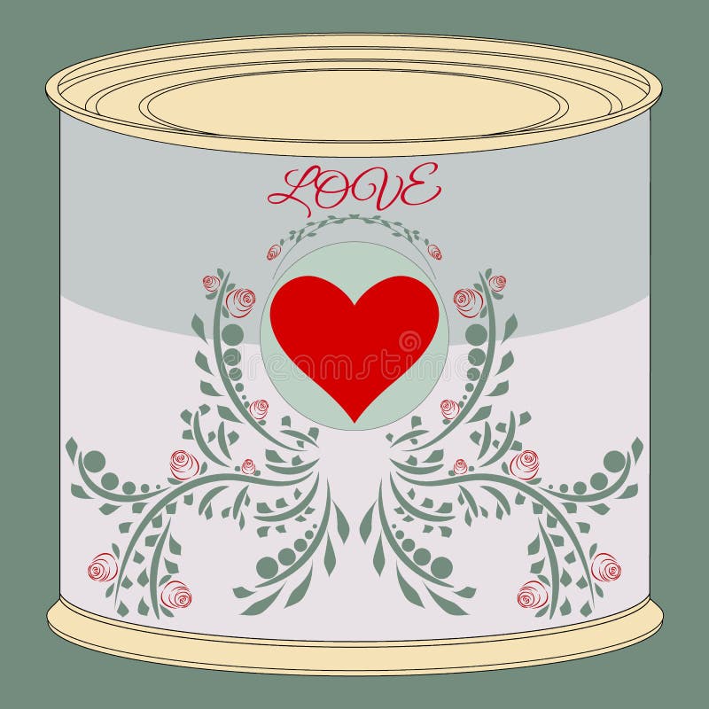 Concept Het Blik Liefde Met Rood Hart Op Etiket Vector Vector ...