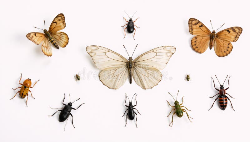 Highmagnification Image Showcases Various Bugs Against a Pure White ...