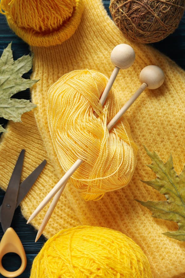 Concept of Hobby, Cozy Hobby, Knitting, Top View Stock Image - Image of ...
