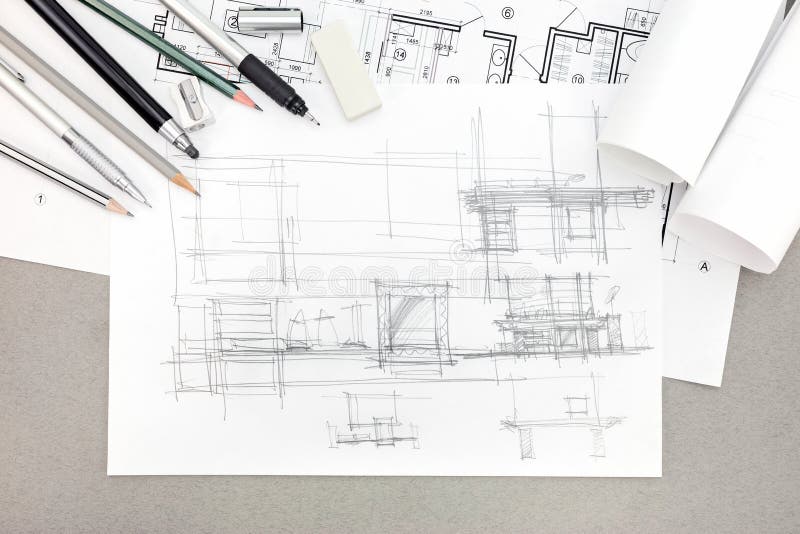Concept of Home Renovation Architectural Sketch with Drawing Too Stock ...
