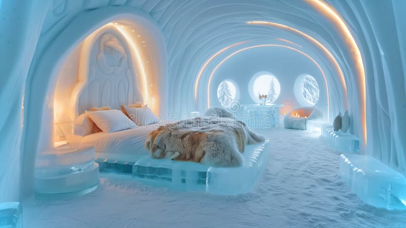 Concept of Hotel Room Interior in an Ice Hotel Stock Illustration ...