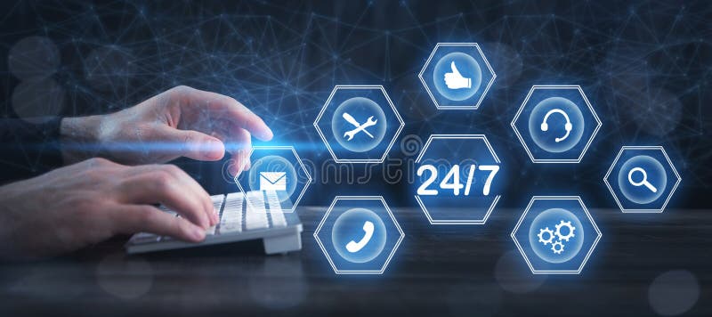 Concept of 24 7 Hours Online Service Stock Image - Image of online ...