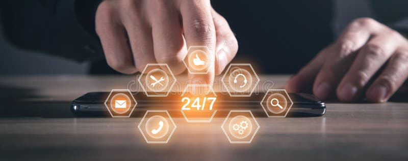 Concept of 24 7 Hours Online Service Stock Illustration - Illustration ...