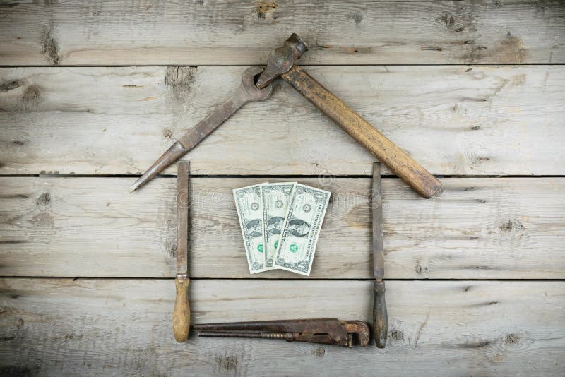 The Concept of a House Under Construction. Old Wooden Desktop Stock ...