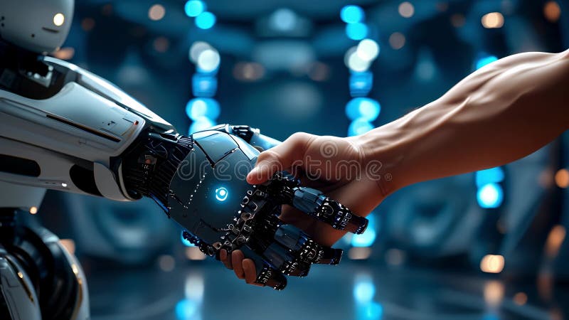 The Concept of Human-robot Collaboration. a Handshake between a Robot ...