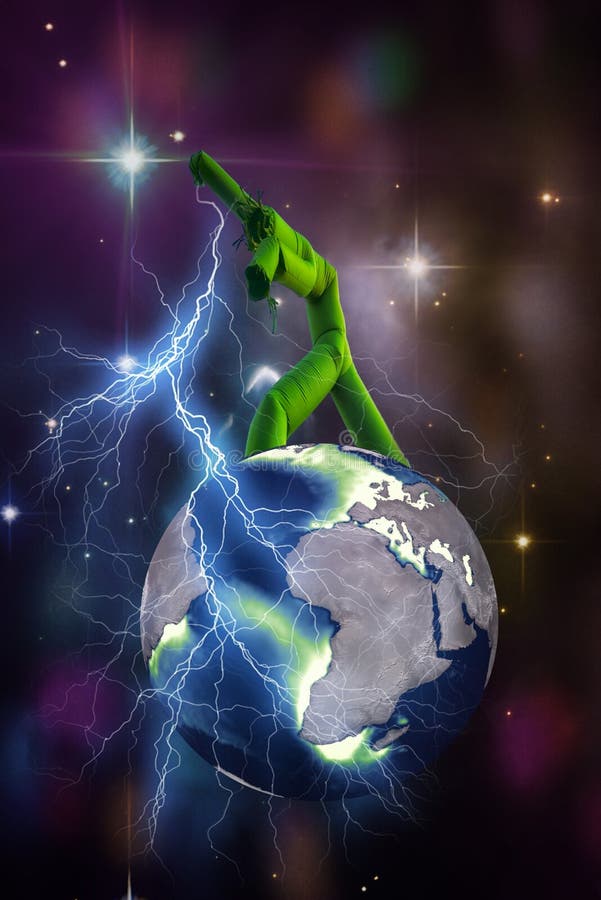 Concept Of Humanity Destroys The Earth. Giant Monster Walks Across The ...