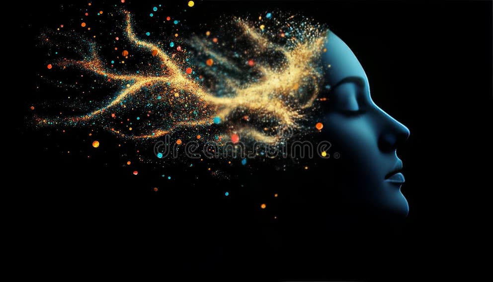 Concept of Idea and Creativity. Silhouette of Woman with Exploding ...