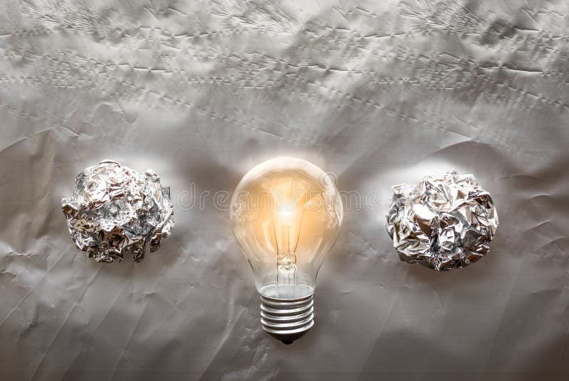 Concept of Idea Illustration Lit Lamp on Silver Background Stock Image ...