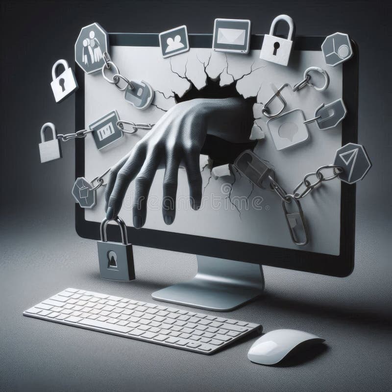 Concept of Identity Theft: Hand Reaching Out from Computer, Isolated on ...