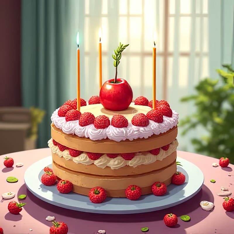 The Concept of Illustrating a Birthday Cake on the Table.created with ...