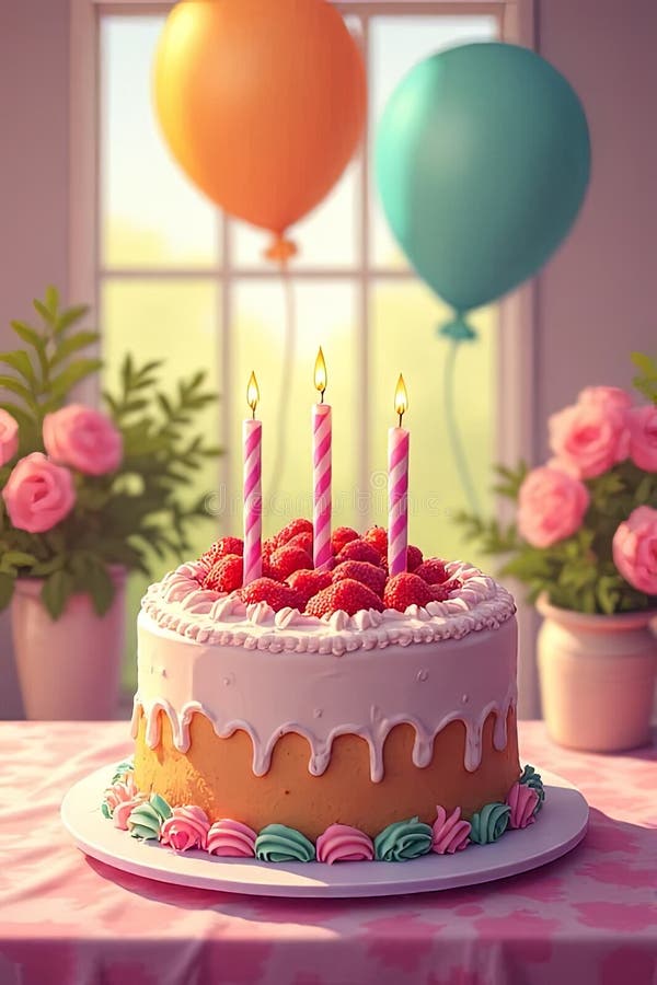 The Concept of Illustrating a Birthday Cake on the Table.created with ...