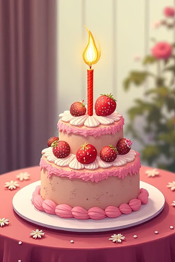 The Concept of Illustrating a Birthday Cake on the Table.created with ...