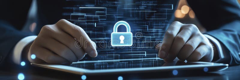 A Businessman Shows a Lock Icon To Protect Data and Secure Internet ...