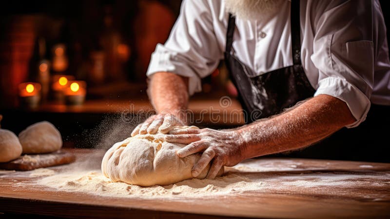 The Chef Kneads the Dough. Making Dough with Your Hands in a Bakery ...