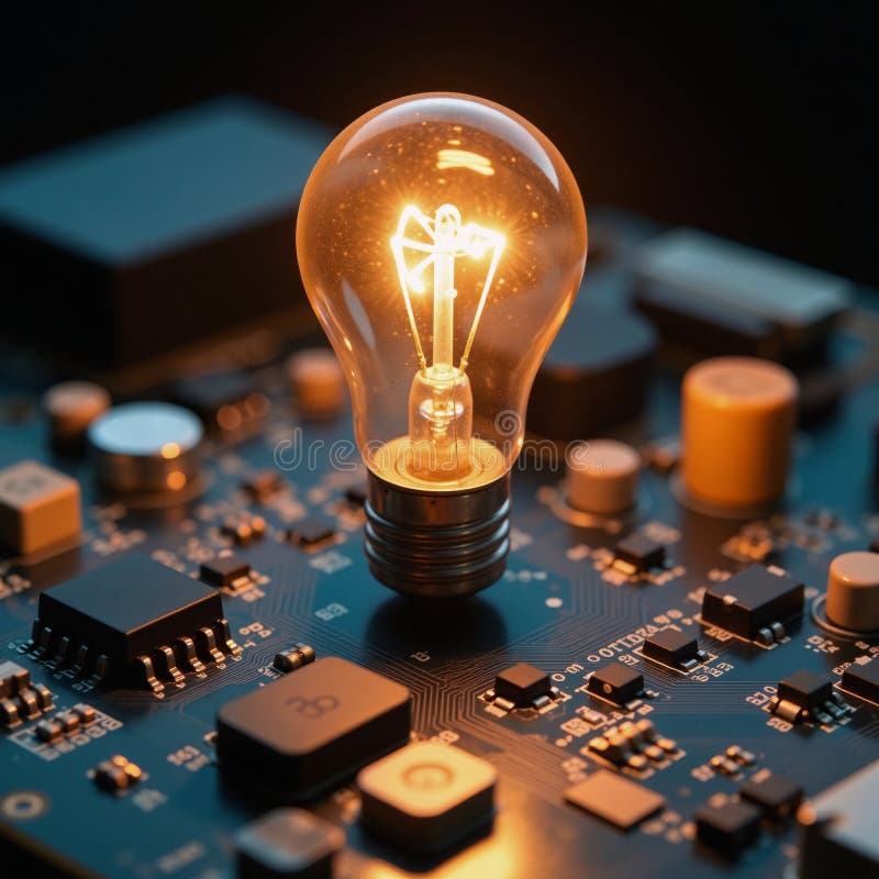 Illustration Depicting Glowing Elements on a Circuit Board Featuring a ...