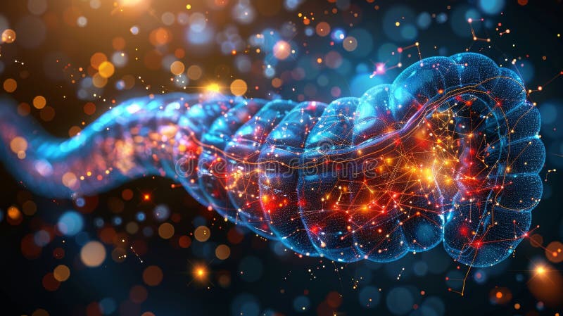 Concept Illustration of the Digestive System in a Low Poly Wireframe ...