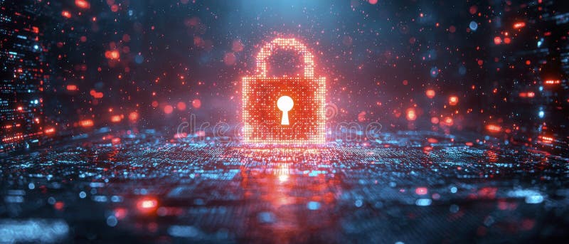 Digital Background with Pixelated Lock and Data Protection Symbols on a ...