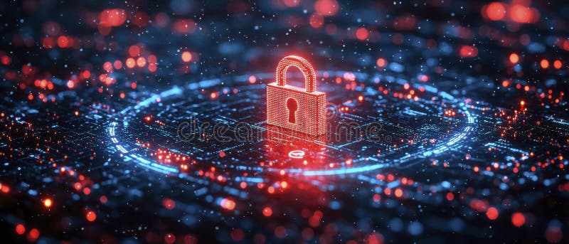 Digital Background with Pixelated Lock and Data Protection Symbols on a ...
