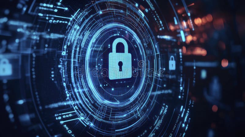 Digital Background with Pixelated Lock and Data Protection Symbols on a ...