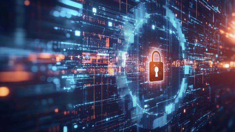 Digital Background with Pixelated Lock and Data Protection Symbols on a ...
