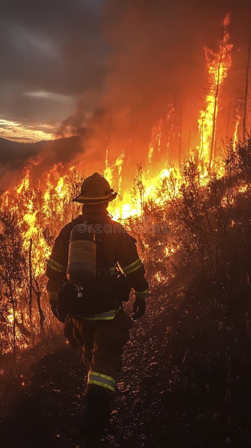 A Firefighter Fighting a Natural Disaster. the Concept of Fighting a ...