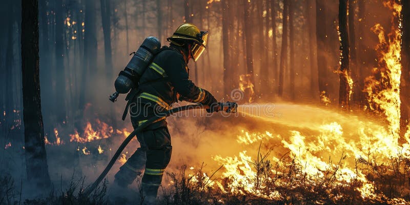 A Firefighter Fighting a Natural Disaster. the Concept of Fighting a ...