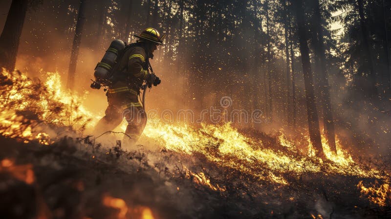 A Firefighter Fighting a Natural Disaster. the Concept of Fighting a ...