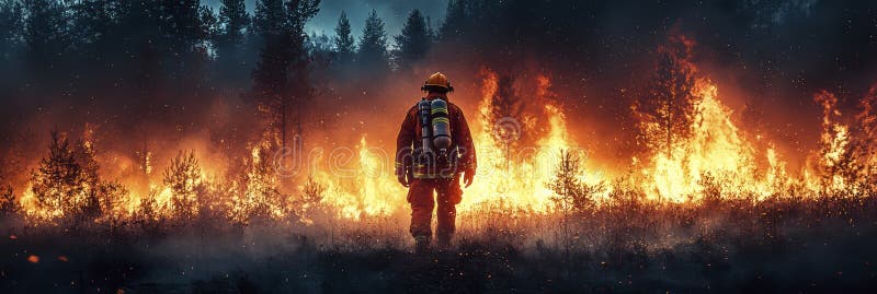 A Firefighter Fighting a Natural Disaster. the Concept of Fighting a ...