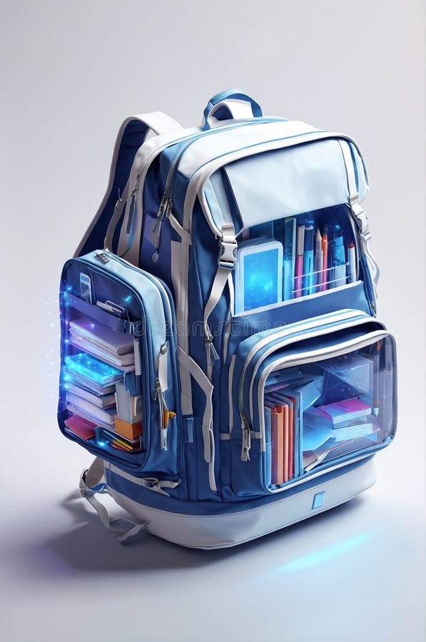 Futuristic Smart School Backpack with Digital Books and Gadgets Stock ...