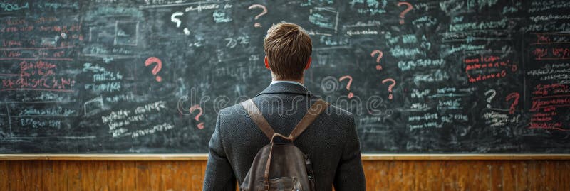 A Person at a Blackboard with Question Marks, Symbolizing Confusion ...