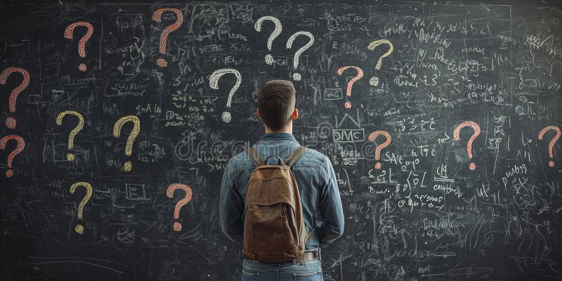A Person at a Blackboard with Question Marks, Symbolizing Confusion ...