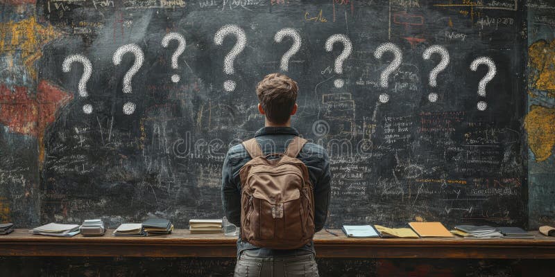 A Person at a Blackboard with Question Marks, Symbolizing Confusion ...