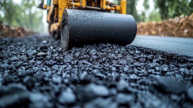 Road Construction Equipment is Working on a Section of Road, Creating ...