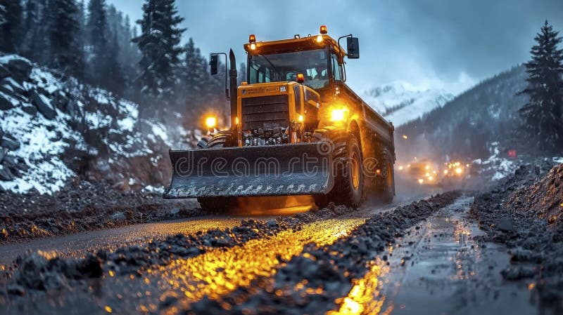 Road Construction Equipment is Working on a Section of Road, Creating ...