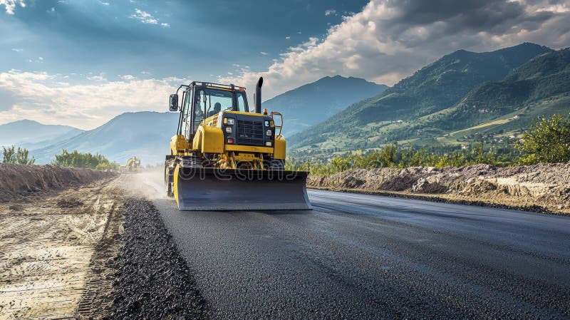 Road Construction Equipment is Working on a Section of Road, Creating ...