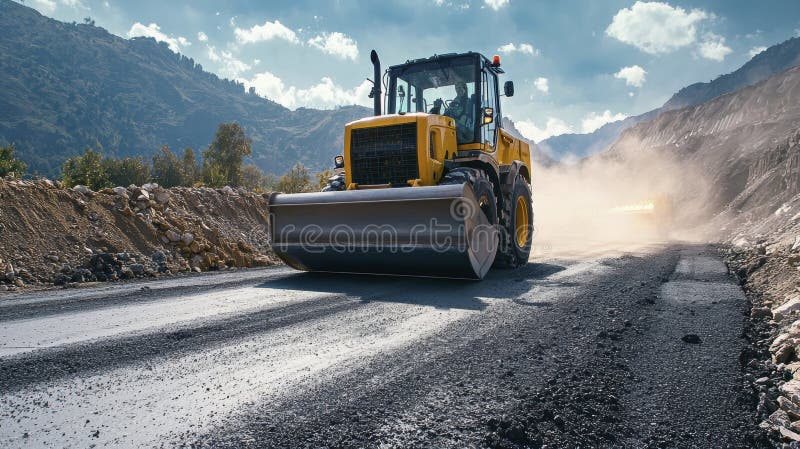 Road Construction Equipment is Working on a Section of Road, Creating ...
