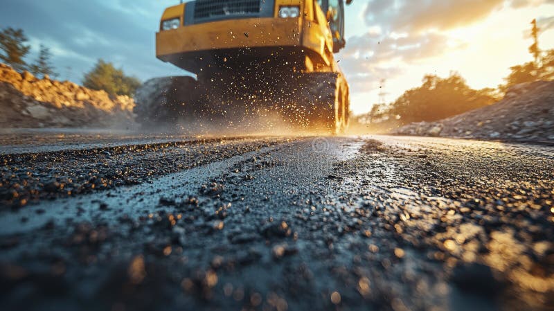Road Construction Equipment is Working on a Section of Road, Creating ...
