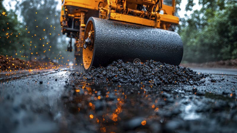 Road Construction Equipment is Working on a Section of Road, Creating ...