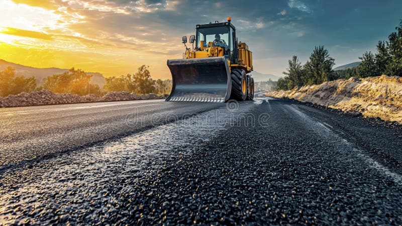 Road Construction Equipment is Working on a Section of Road, Creating ...