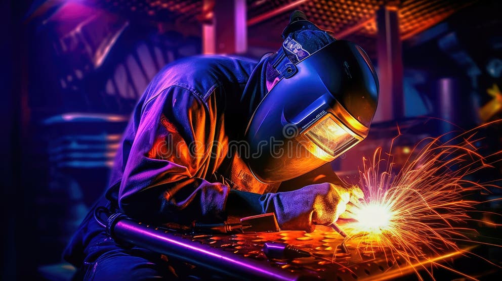 The Welder, Wearing Appropriate Welding Protective Equipment, Performs ...