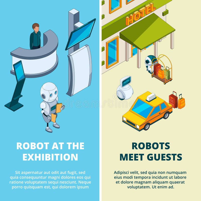 Robot Exhibition. Museum Tech Demonstration. Flat Stock Vector ...