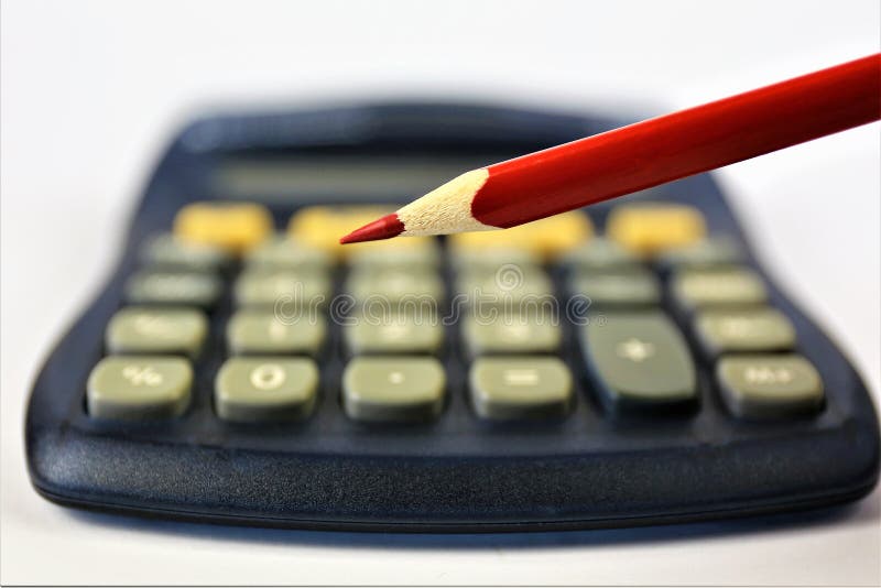 An Concept Image of a Calculator with a Pencil and Copy Space Stock ...