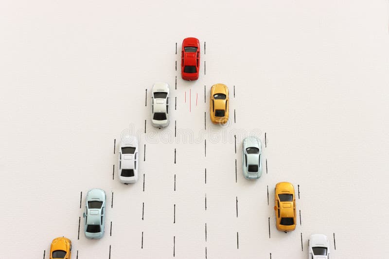 Concept Image of Challenge and Teamwork. Red Car Leading the Group ...