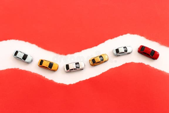 Concept Image of Challenge and Teamwork. Red Car Leading the Group ...