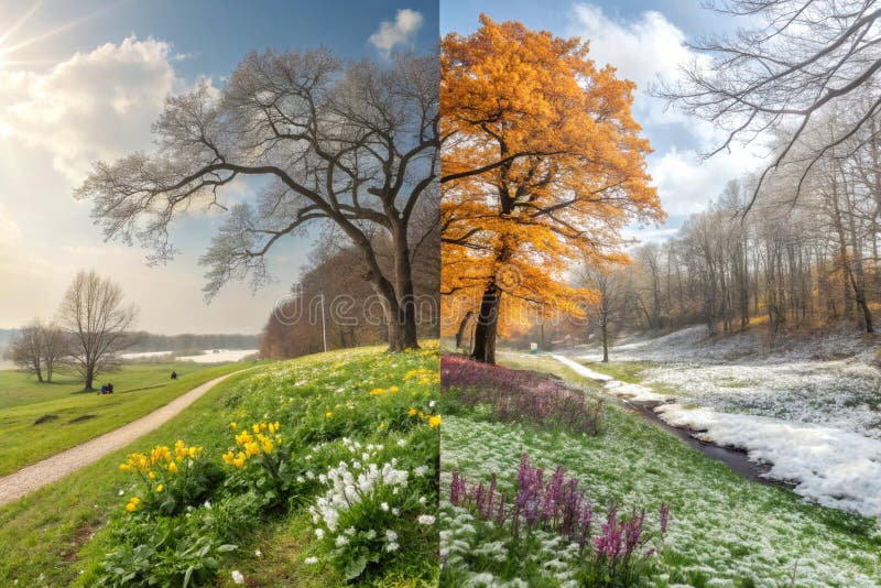 Concept Image. the Change of Seasons Stock Illustration - Illustration ...