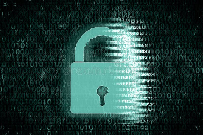 Concept Image of Encrypted Data in Computer. Bright Lock in Front of ...