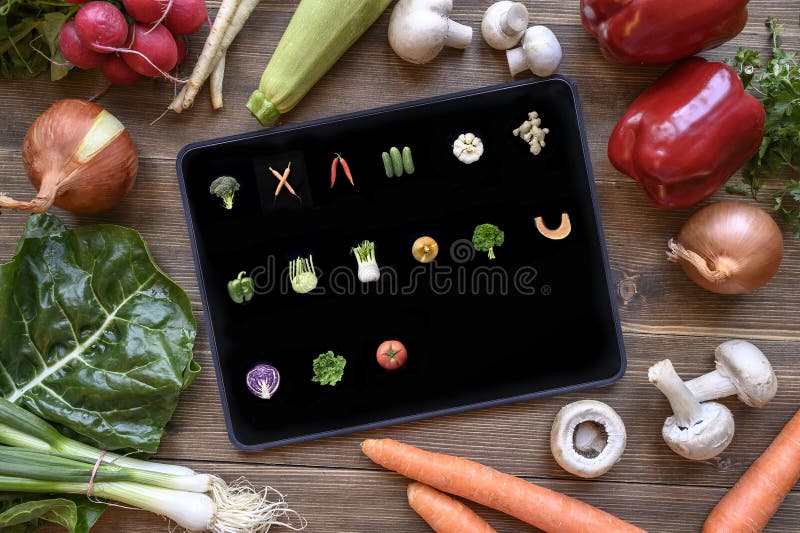 Vegetable Icons on Black Pad Screen. Stock Image - Image of cucumber ...