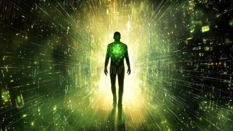 Concept Image of Futuristic Self Learning AI Emerging from Glowing ...