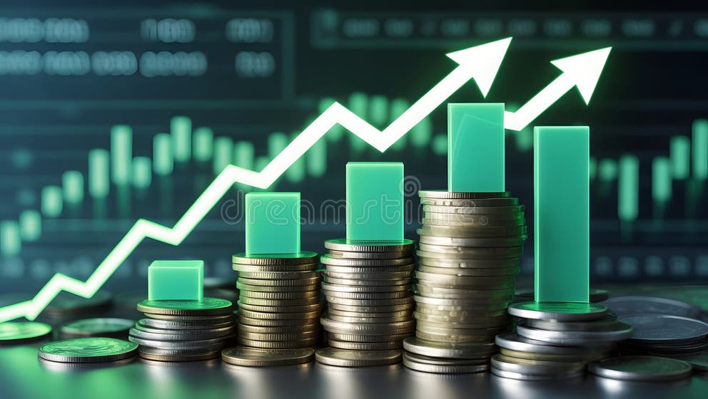 Concept Image of Growing Money Visualized with a Rising Financial Chart ...