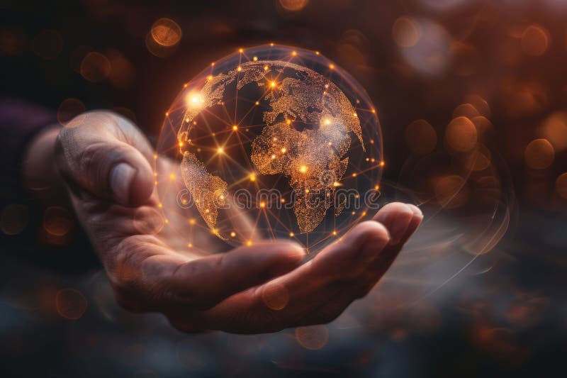 In this Concept Image, a Hand Holds a Glowing Networked Earth ...